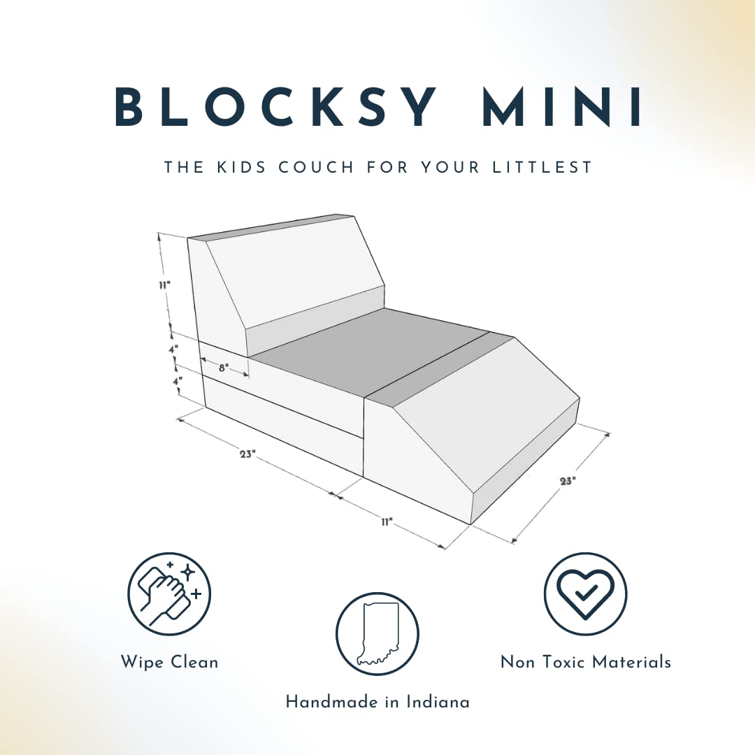 Foamnasium Blocksy Mini Indoor Foam Playset 3 Piece Soft Toddler and Kids Active Play Couch for Crawling, Climbing, Fort Building and Jumping, Made in The US, Pewter