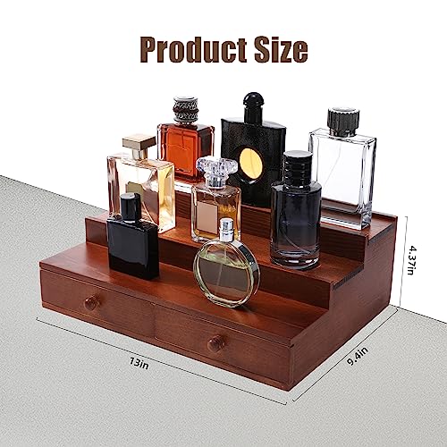 Boulphia Cologne Organizer for Men, Wooden Perfume Organizer for Dresser, Perfume Holder Cologne Stand with 3 Tier Display Shelf, Drawer and Hidden Compartment for Storing Perfumes and Accessories