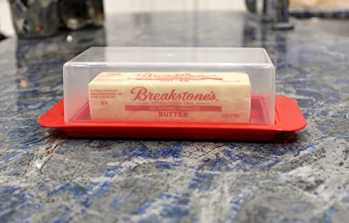Butter Dish With Cover and Handles Fits Both Elgin East Coast and West Coast Bars of Butter (Red)