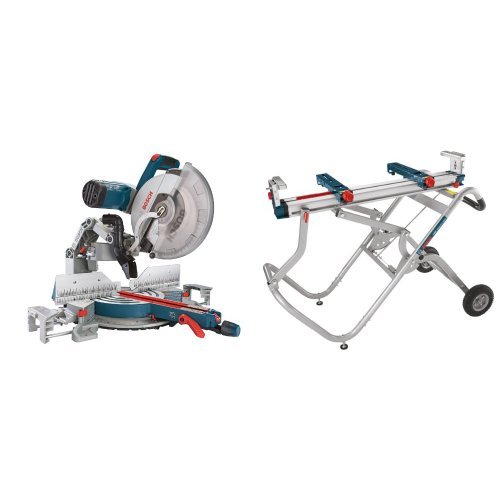 Bosch Power Tools GCM12SD - 15 Amp 12 Inch Corded Dual-Bevel Sliding Glide Miter Saw with 60 Tooth S with Bosch Portable Gravity-Rise Wheeled Miter Saw Stand T4B