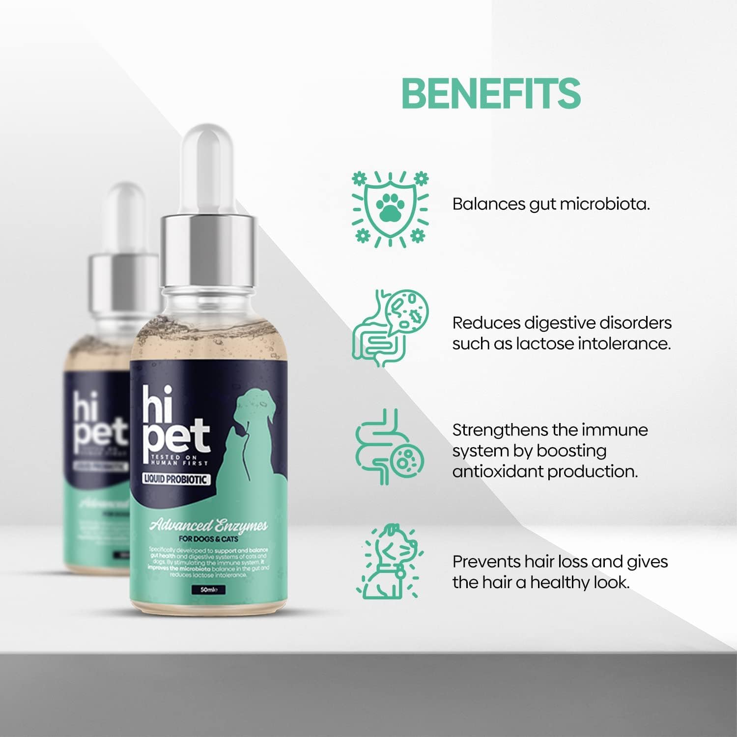 HiPet Liquid Probiotics for Dogs and Cats, Digestive Enzymes for Dogs, 13 Billion CFU/ML, Lactose Intolerance Formula for Pets, Cat and Dog Probiotics for Digestive Health, 1.7 Fl Oz
