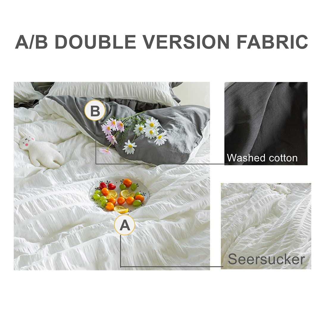 Xicennego 4 Piece Seersucker Duvet Cover Set, Princess Bedding Set, 1 Duvet Cover, 1 Washed Cotton Flat Sheets, 2 Pillowcases (King, Purple)