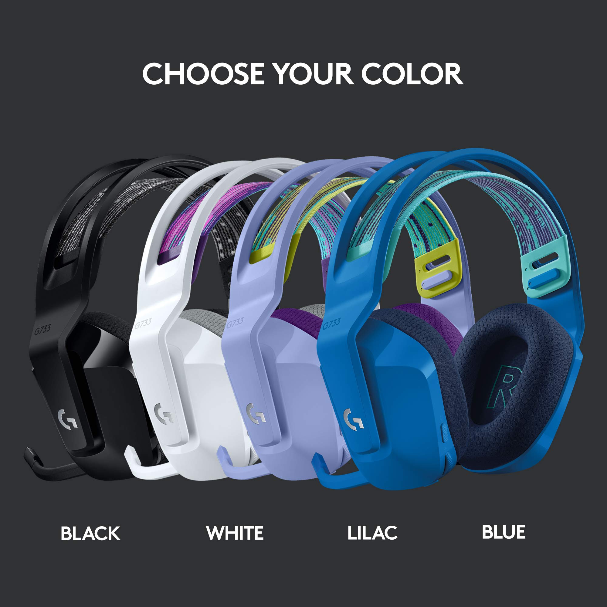 Logitech G733 Lightspeed Wireless Gaming Headset with Suspension Headband, LIGHTSYNC RGB, Blue VO!CE mic Technology and PRO-G Audio Drivers - Blue (Renewed)