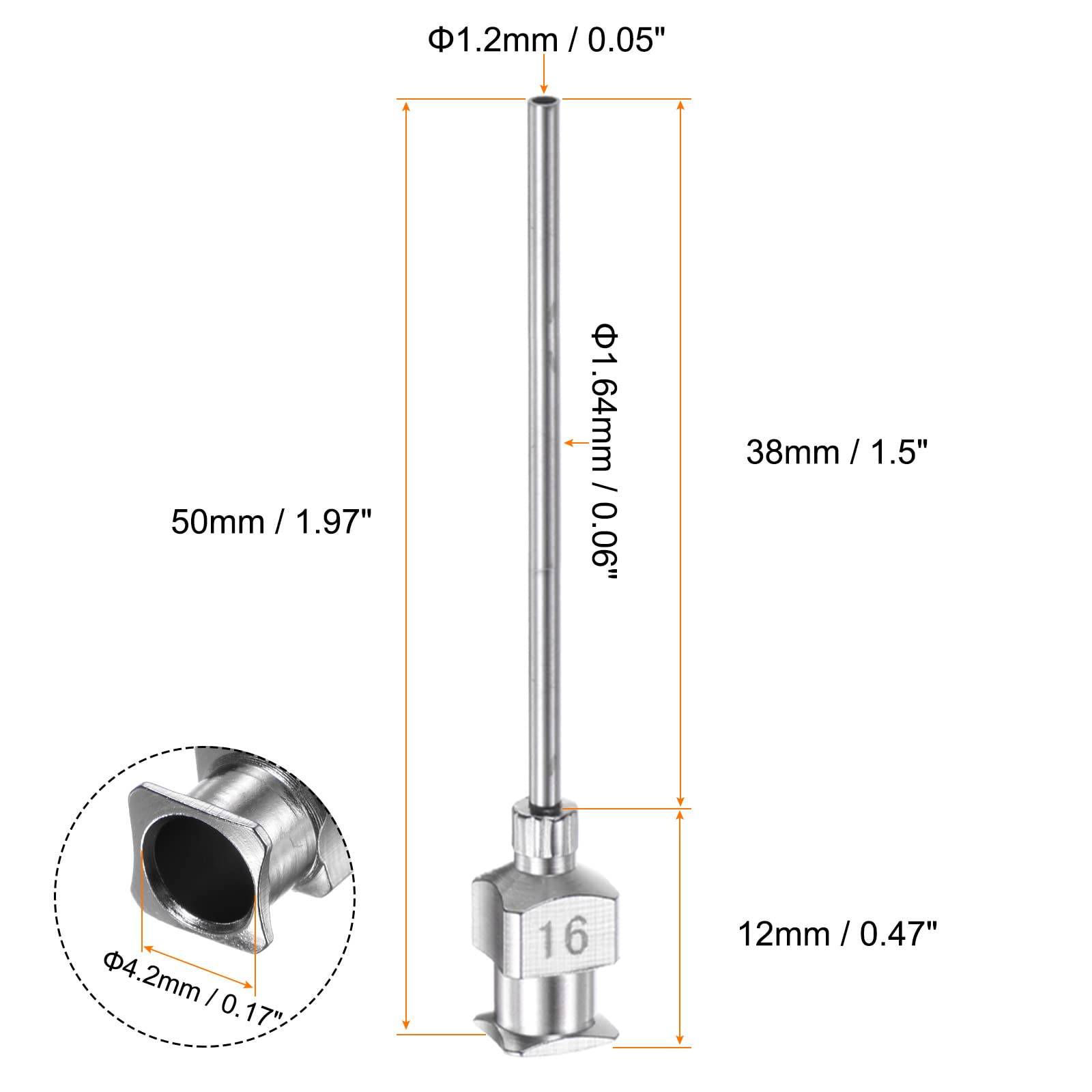 HARFINGTON 10pcs 16Gauge Stainless Steel Dispensing Needles, 1 1/2" All Metal Glue Needle Tube Blunt Tips Luer Lock for Thick Liquids, Ink, Glue, Lab Use