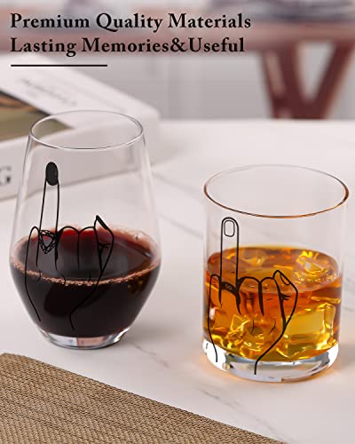Engagement Gift for Couples - Unique Wedding Gifts,Bridal Shower Gift for for Bride to be,Wine&Whiskey Glass Gift for Mr and Mrs,Friends,Newlywed,His and Hers18.5,13.8OZ