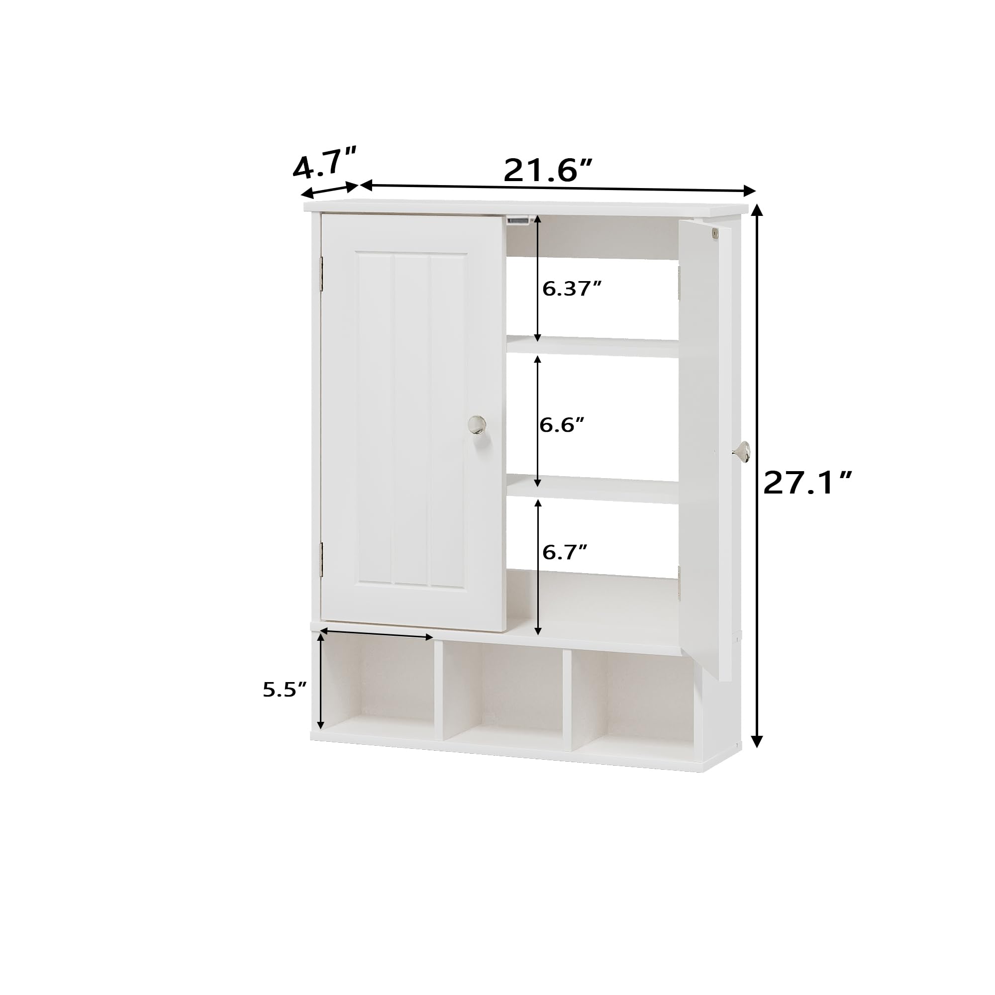 Bathroom Medicine Cabinet 2 Doors with 3 Open Shelves, Over The Toilet Storage Wall Mounted Medicine Cabinet with Adjustable Partitions,Home Bathroom Cabinet for Bathroom,Living Room,Kitchen,White