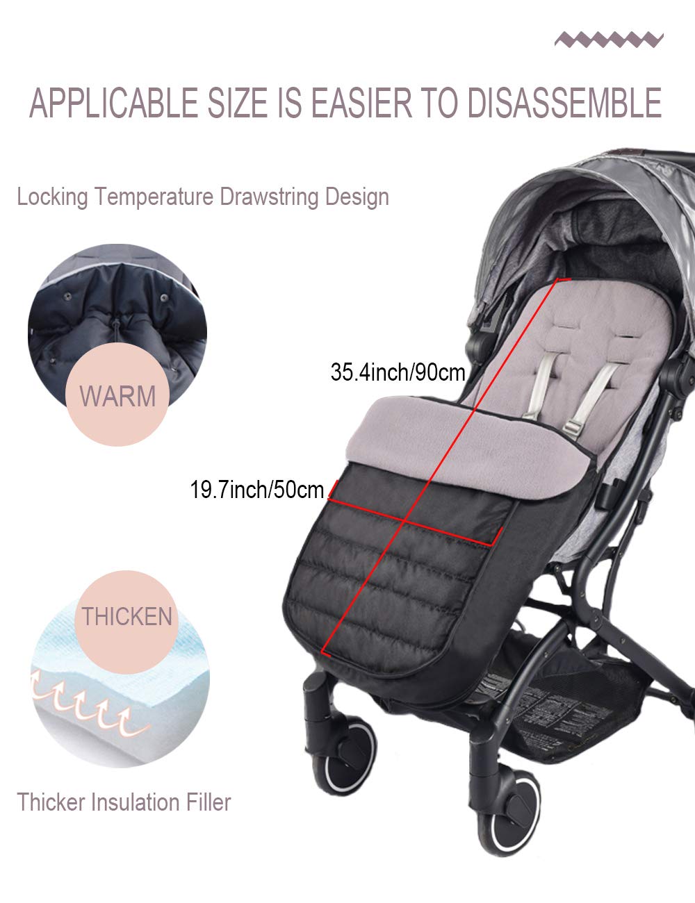 Outdoor Stroller Bunting Bag, Universal 3 in 1 Winter Outdoor Tour Toddler Universal Stroller Sleeping Bag, Cold-Proof Detachable&Temperature Regulation Footmuff for Stroller (Black)