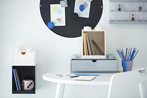 Room Copenhagen Lego Storage Brick 8 Desk Drawer, 8-Stud Stackable Tabletop Storage Box, 12.4 x 6.2 x 4.4 in, Stone Grey