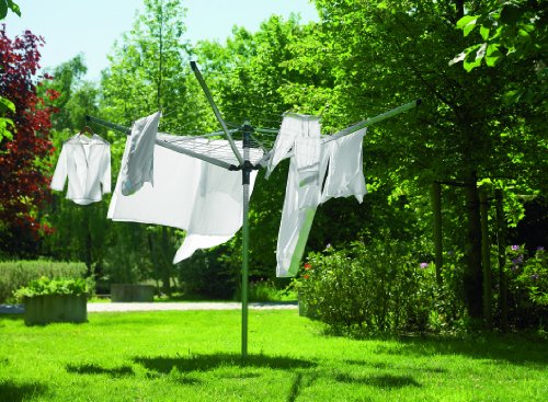 Brabantia Lift-O-Matic Outdoor 4 Arm Clothesline (164 ft/ร 1.8") Height Adjustable, Folding Clothes Drying Rack + Ground Spike & Cover (Gray)