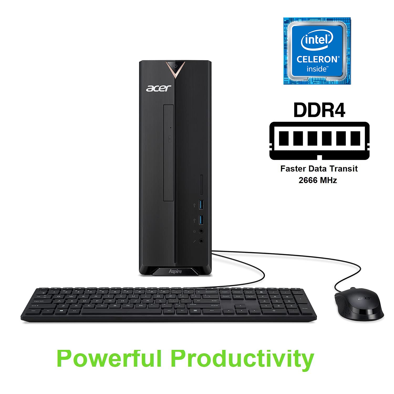 Acer Aspire XC-830-UA91 Desktop | Intel Celeron J4125 Quad-Core Processor (Up to 2.7GHz) | 8GB 2400MHz DDR4 | 256GB NVMe M.2 SSD | 8X DVD | Wi-Fi 5 | Bluetooth 4.2 LE | Windows 10 Home (Renewed)