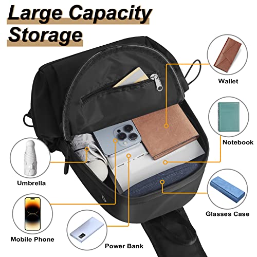 BOXJINCO Crossbody Sling Backpack Sling Bag Shoulder Bag for Men Women, Lightweight One Strap Backpack for Hiking Walking Biking Travel Cycling (Black)