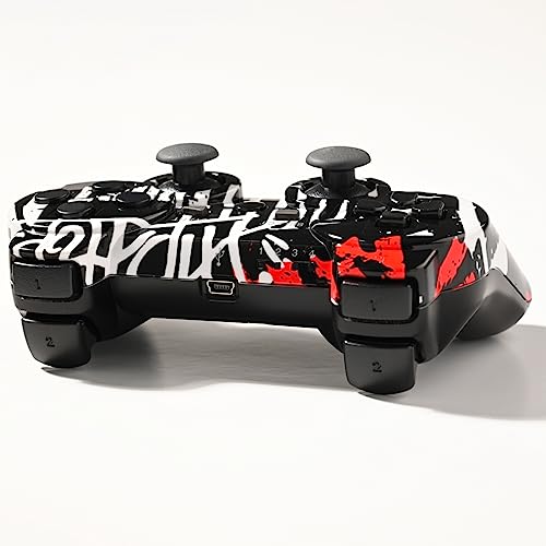 Drimoor 2 Pack Wireless Controller for PS3 - Double Vibration Motion Sense Remote Compatible with Playstation 3 with Charging Cable and Thumb Grip Caps