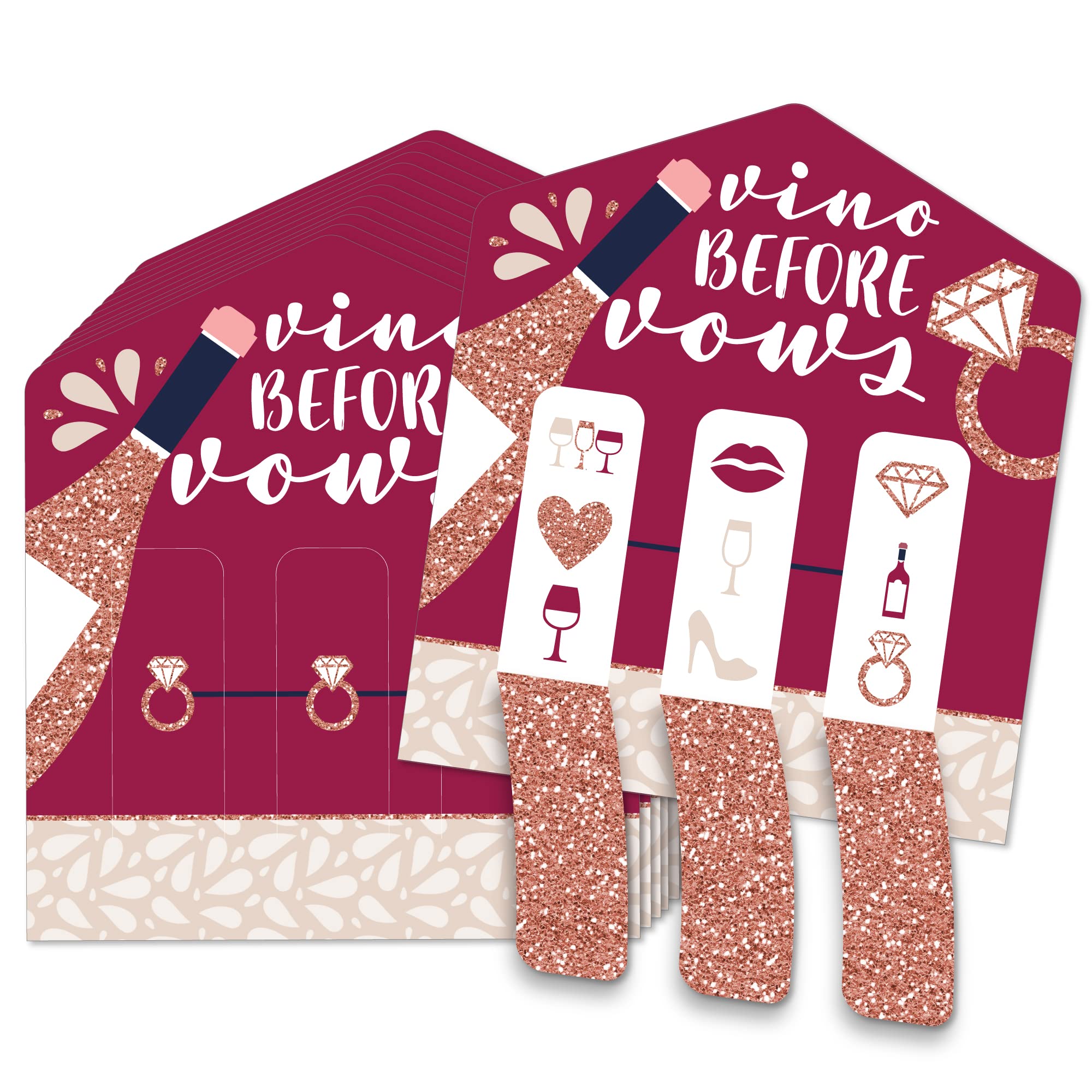 Big Dot of Happiness Vino Before Vows - Winery Bridal Shower or Bachelorette Party Game Pickle Cards - Pull Tabs 3-in-a-Row - Set of 12