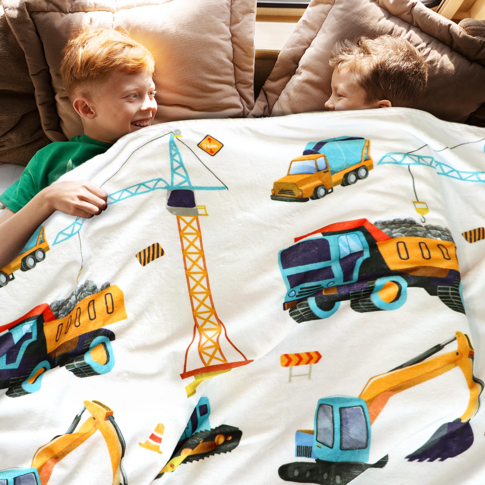 Construction Truck Blanket Boys Excavator Plush Throw Blanket Soft Fuzzy Flannel Tractor Blanket for Bed Couch Sofa Decor Blankets Trucks Car Lover Toddler Kids Blankets Gifts 60"x50"