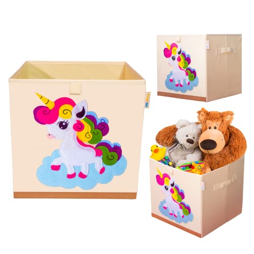 Product 4 Kids - Washable Toy Organizers and Storage, Canvas Toy Chest Organizer Foldable Kids Toy Storage Organizers for Child's Bedroom or Playroom -13x13x13 Inch (Unicorn)