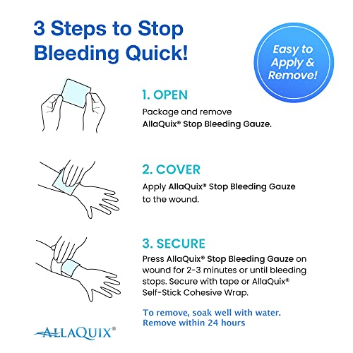 AllaQuix High Performance Stop Bleeding Gauze - Large (2"x2"Square) - (10-Pack) Professional-Grade First-Aid Hemostatic Gauze (Blood Clotting Bandage)