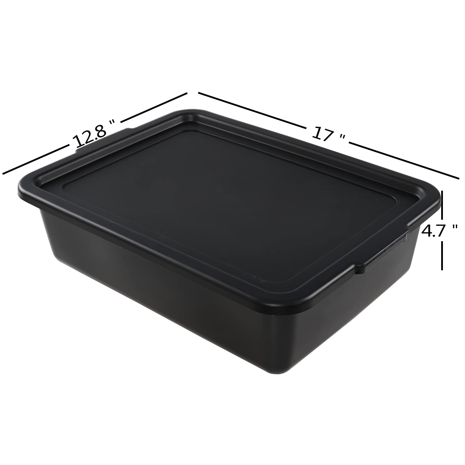 Dehouse 13 L Plastic Commercial Utility Bus Boxes, Black Bus Tubs with Lids, 3-Pack