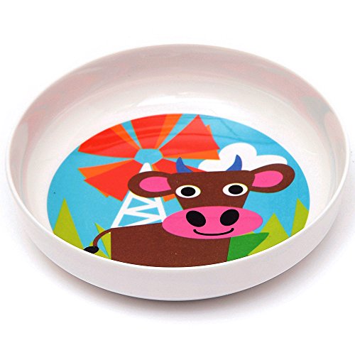 French Bull 4pc Toddler Kids Feeding Melamine Tableware Flatware BPA Free Dishwasher Safe, Durable Plate, Cup, bowl, Divided Tray Dinnerware Set, Farm, 4pc bowl set (74292)