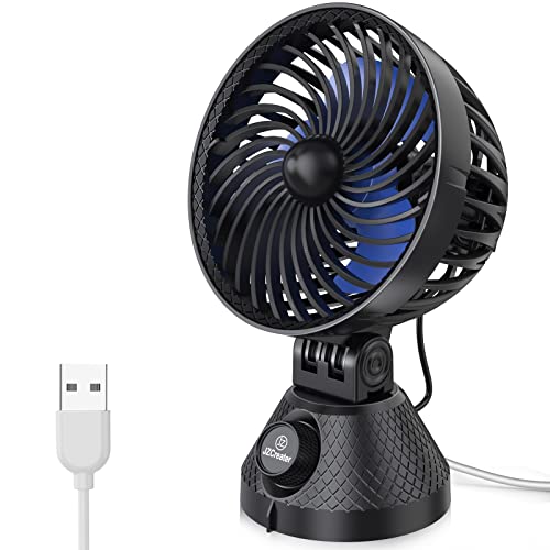 JZCreater USB Desk Fan, USB Mini Fan with Stepless Speed, 90°Auto Oscillating Fan, Quiet Rotation Strong Wind, Small Personal Fan for Bedroom Home Office Table Outdoor Stroller, 4.8inch(Black Blue