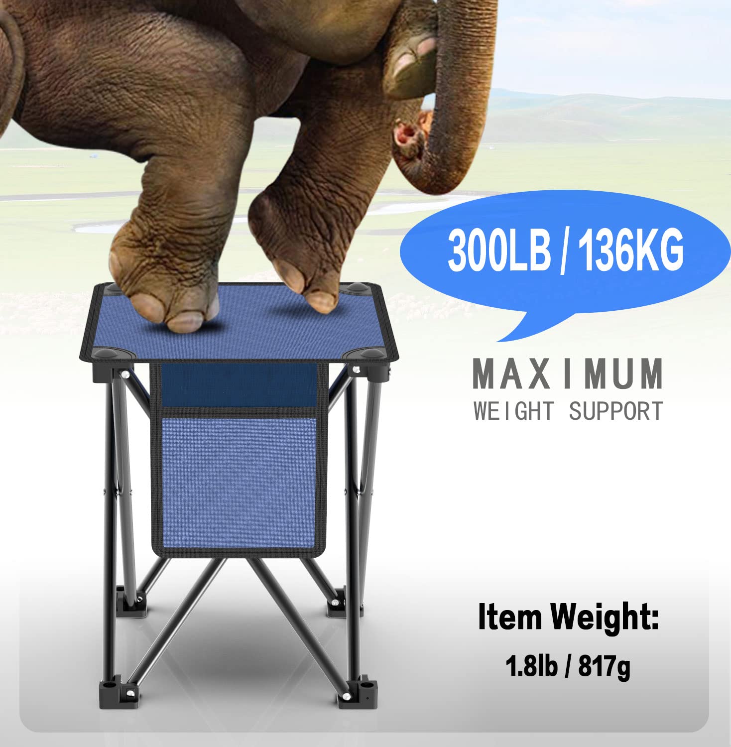 AIWOXING Camping Stool with Carry Bag, Collapsible Folding Portable Seat for Camp Fishing Hiking Gardening Beach, Small Foldable Camping Stools Chair, Blue