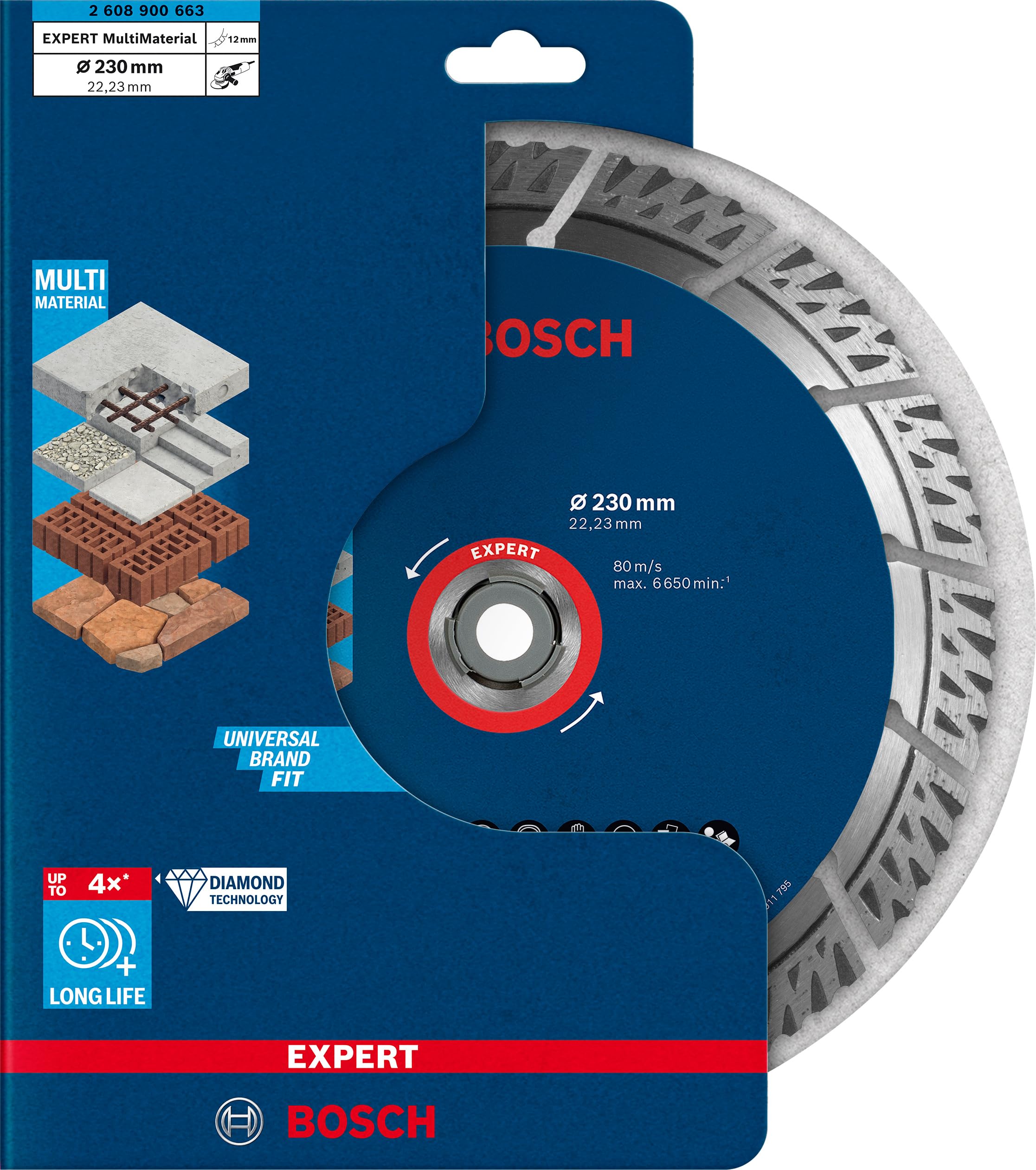 Bosch Professional 1x Expert MultiMaterial Diamond Cutting Disc (for Concrete, Ø 230 mm, Accessories Large Angle Grinder)