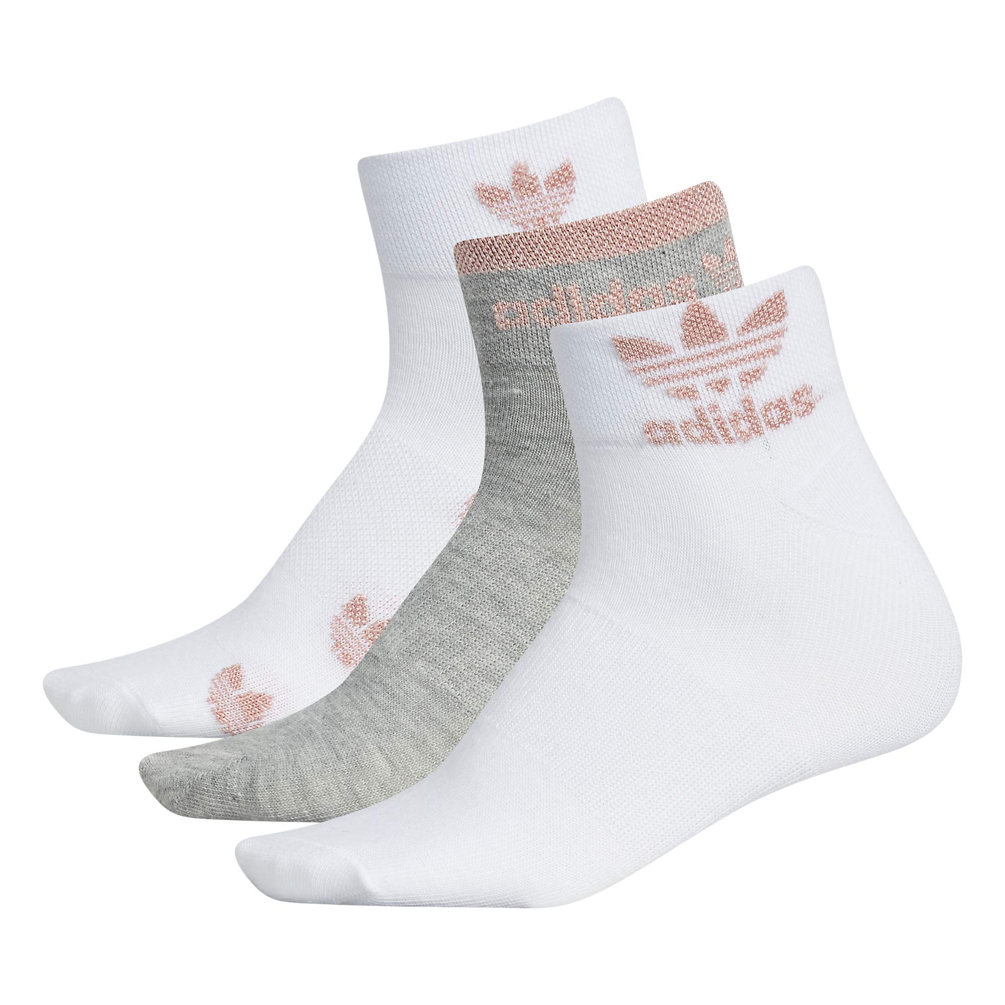 adidas Originals Women's Originals Trefoil Shine 3-Pack Low Cut, White/Rose Gold Shiny Nylon/Heather Grey, Medium