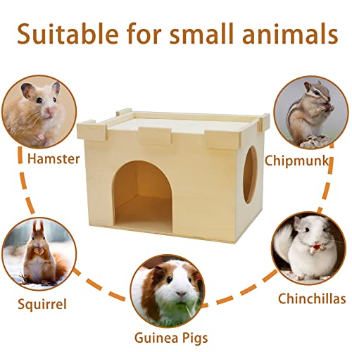 Fhiny Guinea Pig Castle, Chinchilla Hut with Window Ventilated Guinea Pig House Wood Small Animal Hideout Hamster Habitat Decor for Hamster Hedgehog Squirrel Sugar Glider