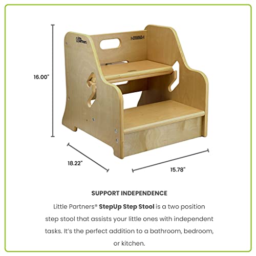 Little Partners Toddler Step Up Stool | Wooden Step Stool with 2 Position Height Adjustment for Kitchen, Bathroom and Nursery (Natural)