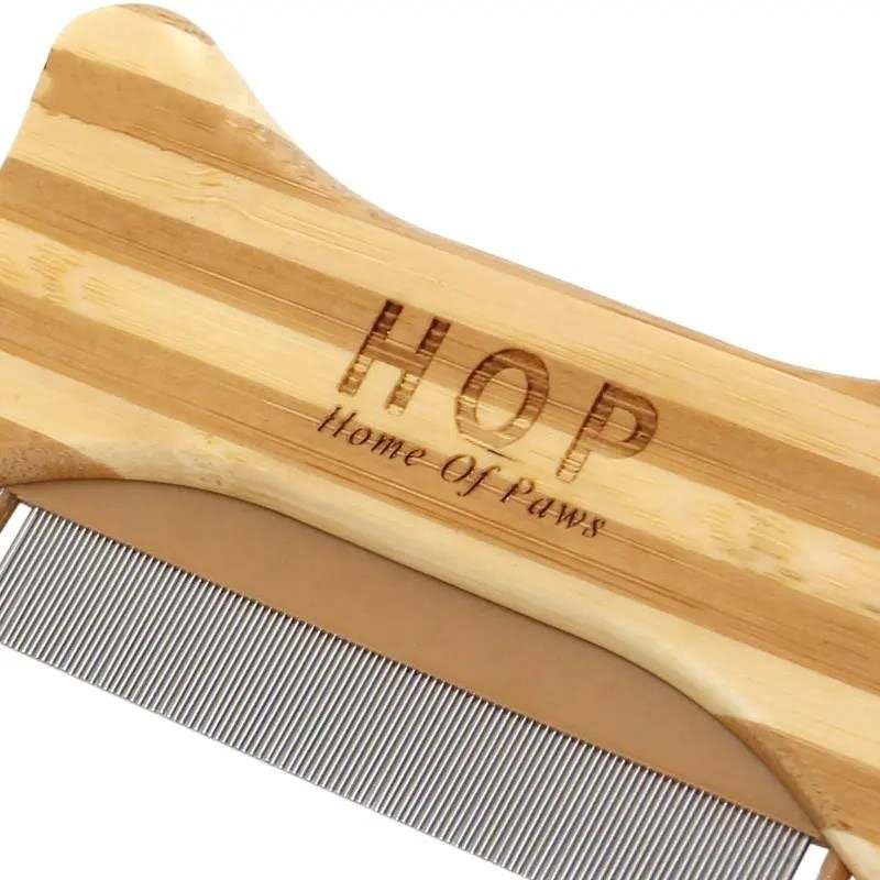 Bamboo Wooden Pet Flea CombFor Pet Cat Dog Flea Grooming Comb Stainless Steel in Bone Shape, Proven Grooming Tools for Dogs Cats and Other Animals