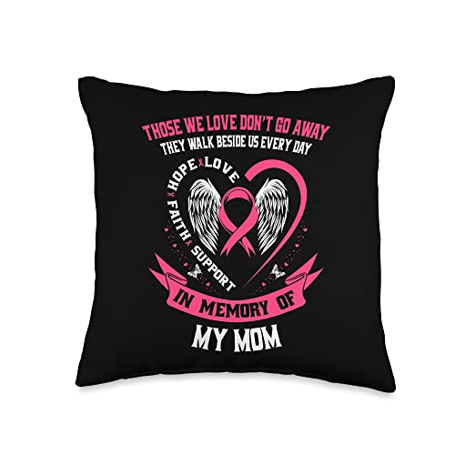 Breast Cancer Awareness Memorial Sympathy Gifts Mother in Memory of Mom Breast Cancer Awareness Heart Wings Throw Pillow, 16x16, Multicolor