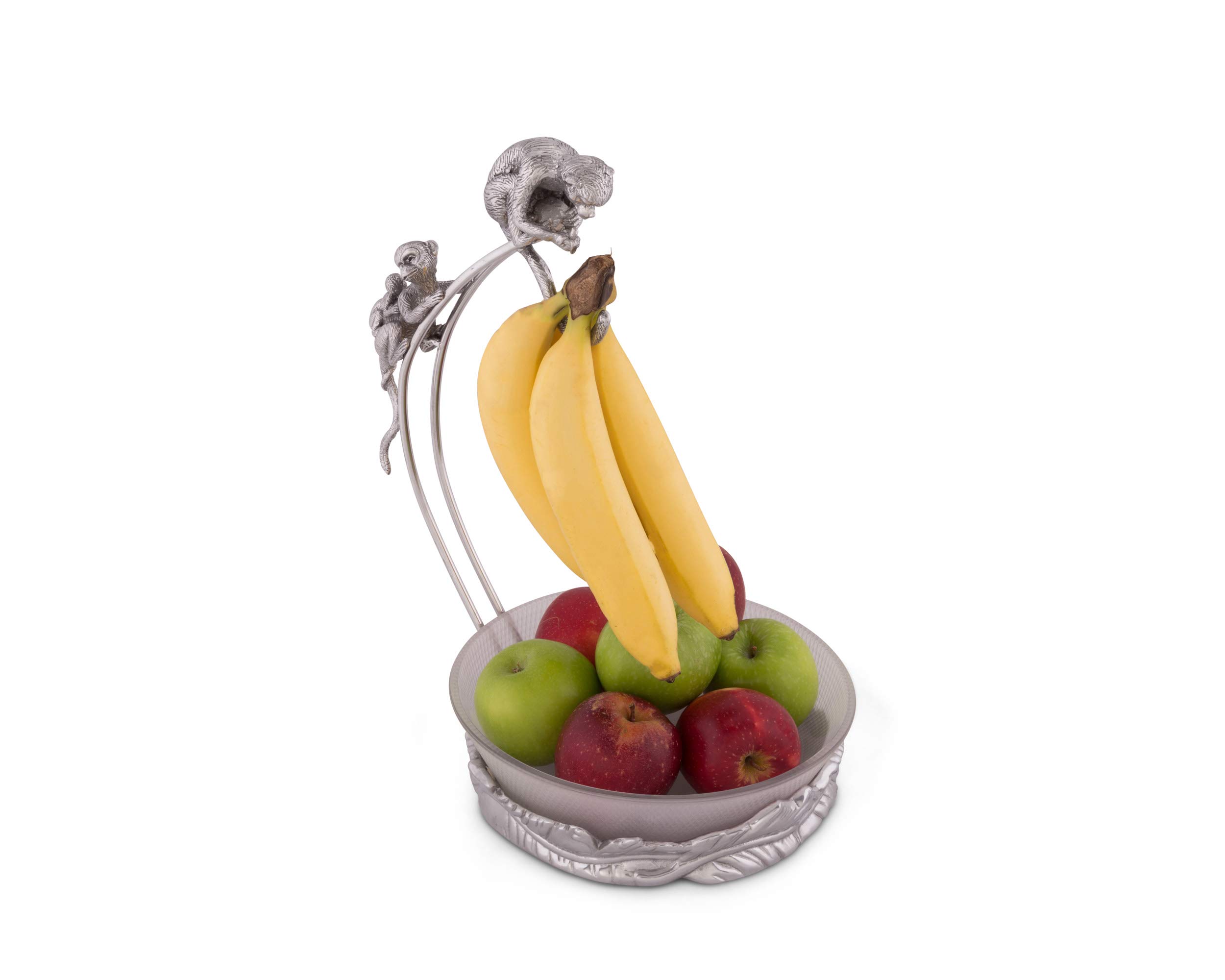 Arthur Court Designs Aluminum Monkey Banana Holder Counter Top Stand with Glass Fruit Bowl 9.5 inch Diameter x 17 inch Tall