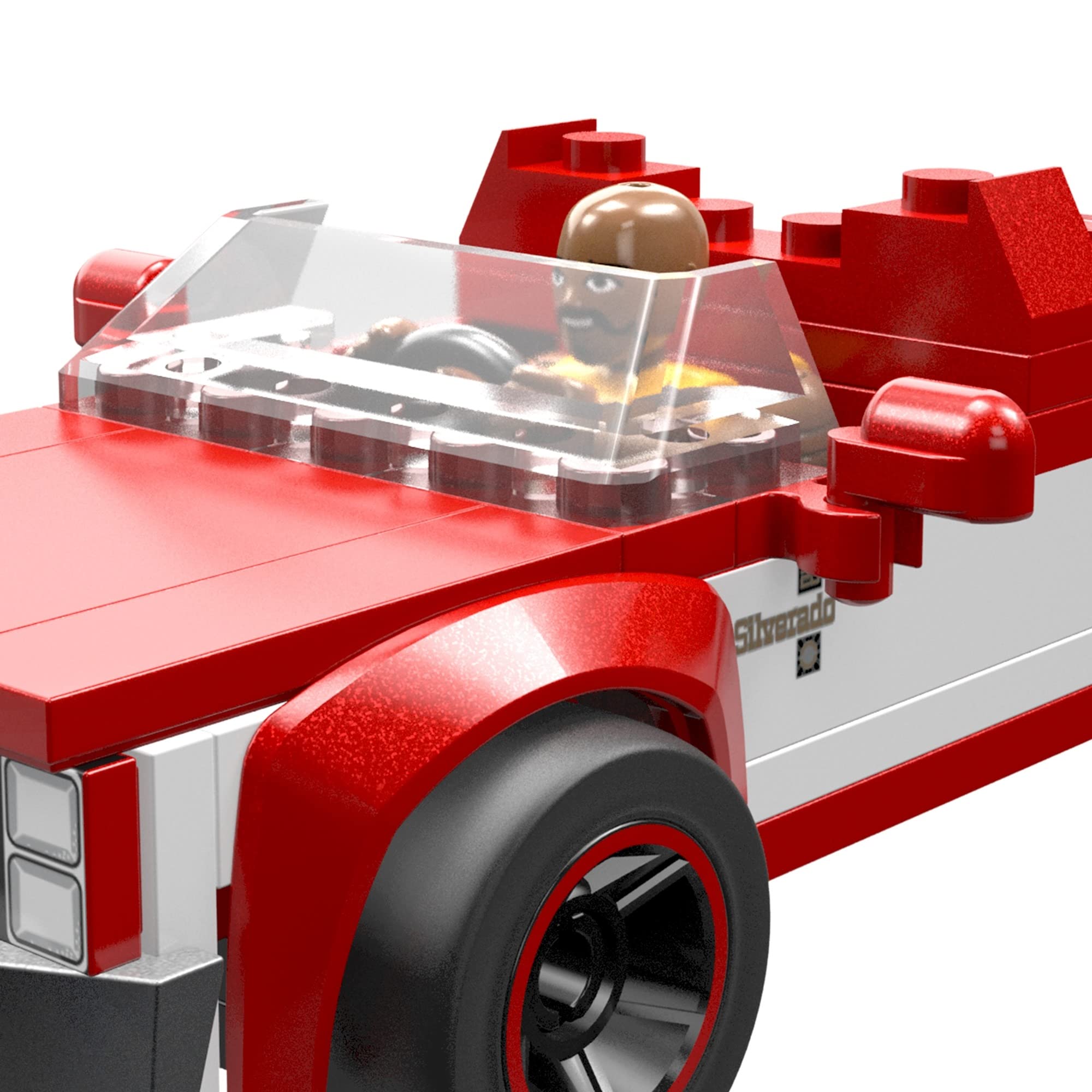 MEGA Hot Wheels Building Toy Race Car Playset, 83 Chevy Silverado with 89 Pieces, 1 Micro Action Figure Driver, Red, Kids Age 5+ Years