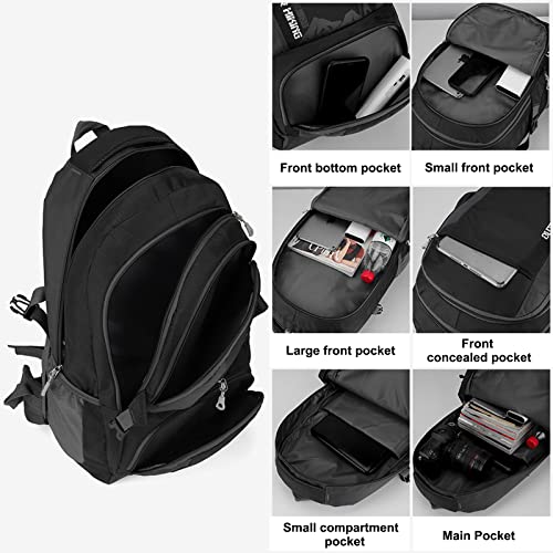 Brecirh 60L Waterproof Hiking Backpack, Lightweight Camping Backpac, Travel Backpack for Women Men Climbing Camping Outdoor (Black)