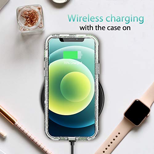 Coolwee Crystal Glitter Full Protective Case Compatible with iPhone 12, Compatible with iPhone 12 Pro Heavy Duty Hybrid 3 in 1 Rugged Shockproof Women Girls Transparent Shiny Clear Bling Sparkle