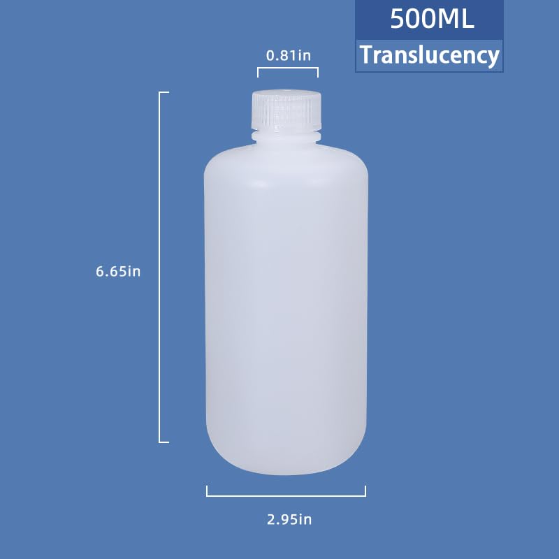 ASEVAT 500ml/16.9 oz Narrow Mouth Round Chemical Container, Plastic Leak Proof HDPE bottle, Lab Reagent Bottles, Water Sample Bottles (2 Pcs)