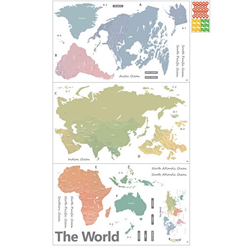 DECOWALL DLT-1809 Modern Pastel Tones World Map Kids Wall Stickers Wall Decals Peel and Stick Removable Wall Stickers for Kids Nursery Bedroom Living Room (XLarge) d?cor
