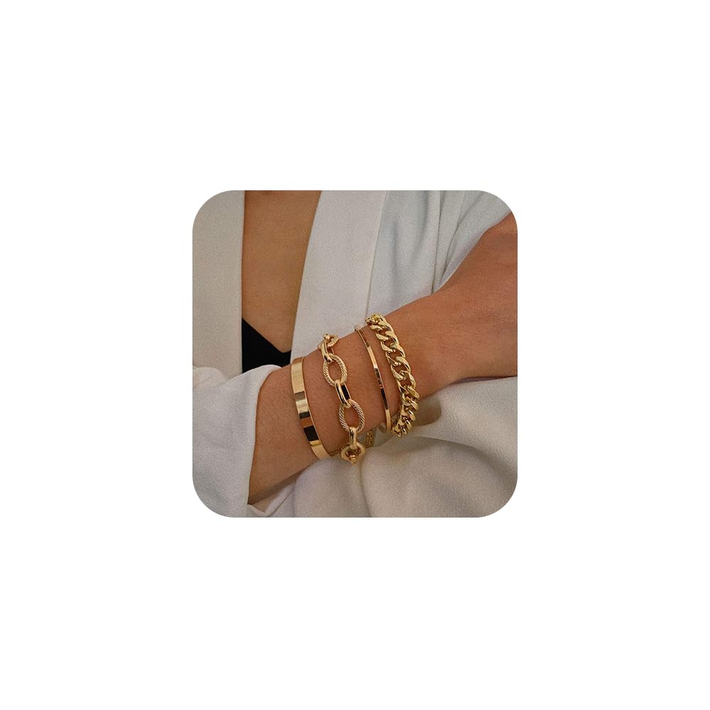 Denifery Gold Chain Bracelet Gold Link Bracelet Cuban Link Bracelet Gold Charm Bracelet Bracelets for Women