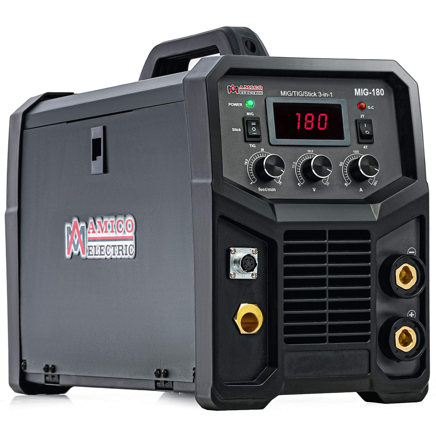 Amico MIG-180, 180-Amp MIG/MAG/Flux-cored/Lift-TIG/Stick Arc DC Inverter Welder, 115/230V Dual Voltage Welding, Compatible Spool Gun: SPG15250