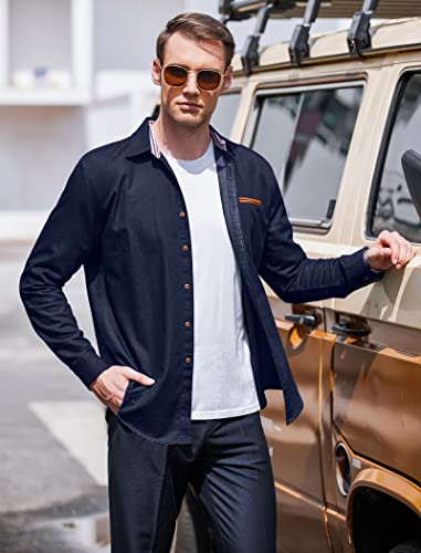 Coofandy Mens Casual Dress Shirt Button Down Shirts,Type 01 - Ultramarine Blue,Large