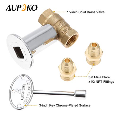 Aupoko Fire Pit Installation Kit with 150K BTU Propane Gas Valve Control Assembly System Kit, Including 1/2' Chrome Key and Quarter-Turn Shut-Off Valve, Replacement for Propane Gas Connection