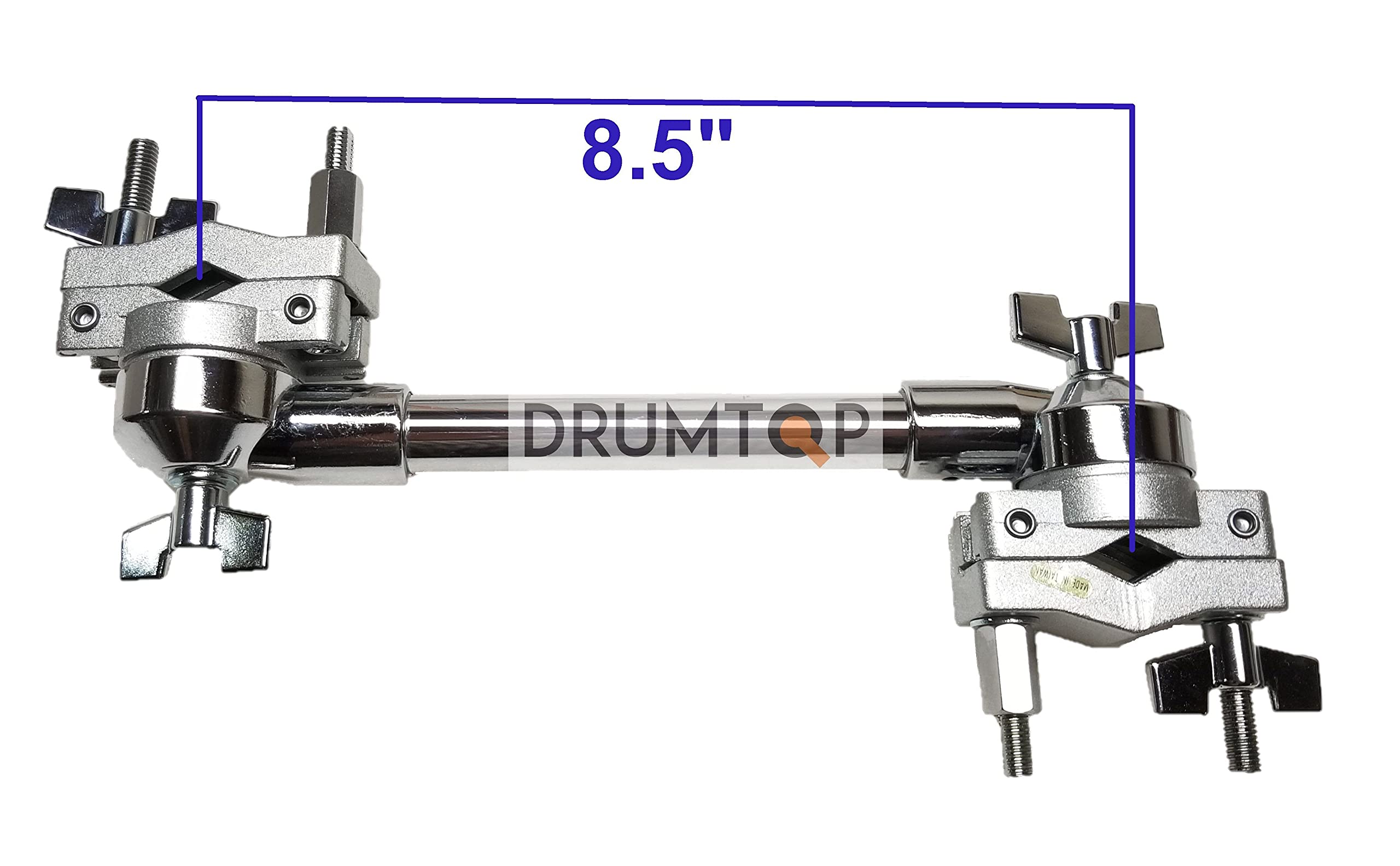 Dual Drum Clamp with 360° Rotation - V-to-V Ratcheting Clamp - Mounting Bracket with Quick-Release Double Clamp - Extended 8.5” Length - By DRUMTOP