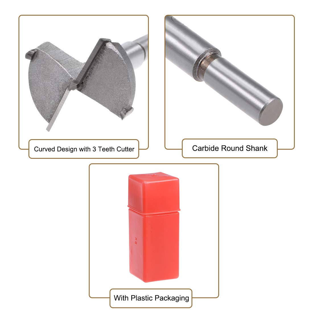 uxcell Forstner Drill Bits 40mm, Tungsten Carbide Wood Hole Saw Auger Opener Woodworking Hinge Hole Drilling Boring Bit Cutter Gray with Case