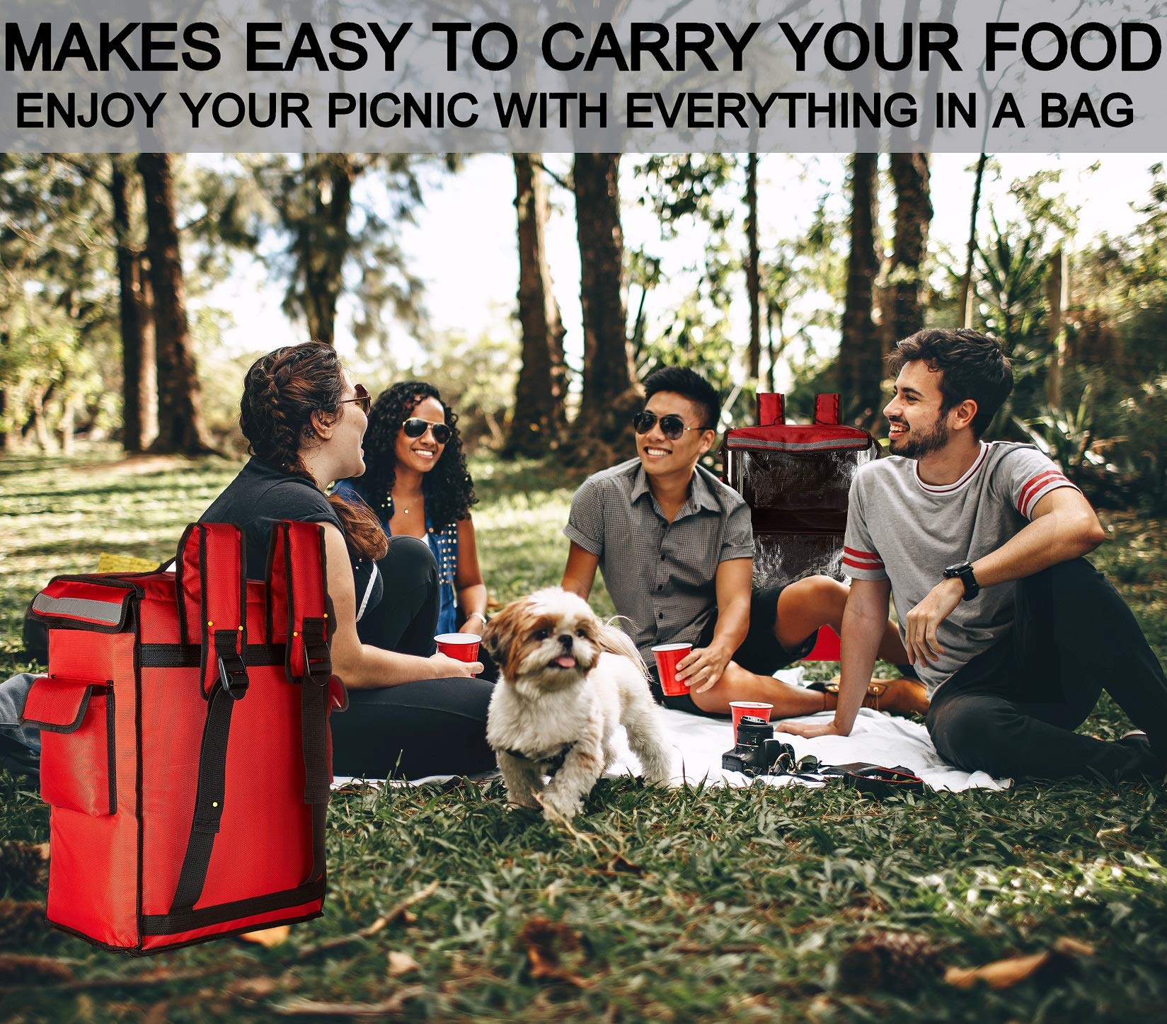 Food Delivery Backpack 14" L x 10" W x 19" H, Delivery Bag, Thermal Backpack,Heat Insulated Backpack, 2-Way Zipper (Red)