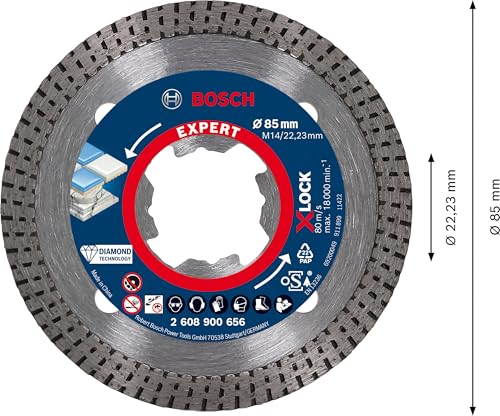 Bosch Professional 1x Expert HardCeramic X-Lock Diamond Cutting Disc (for Hard Tiles, Hard Stone, Ø 85 mm, Accessories Small Angle Grinder)