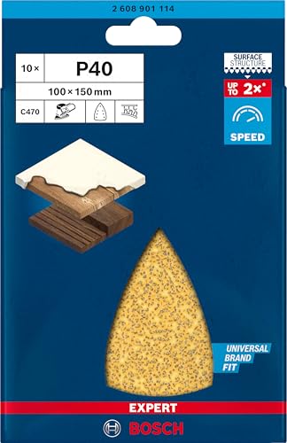 Bosch Professional 10x Expert C470 Sandpaper (for Hardwood, Paint on Wood, 100x150 mm, Grit 40, Accessories Multi Sander)