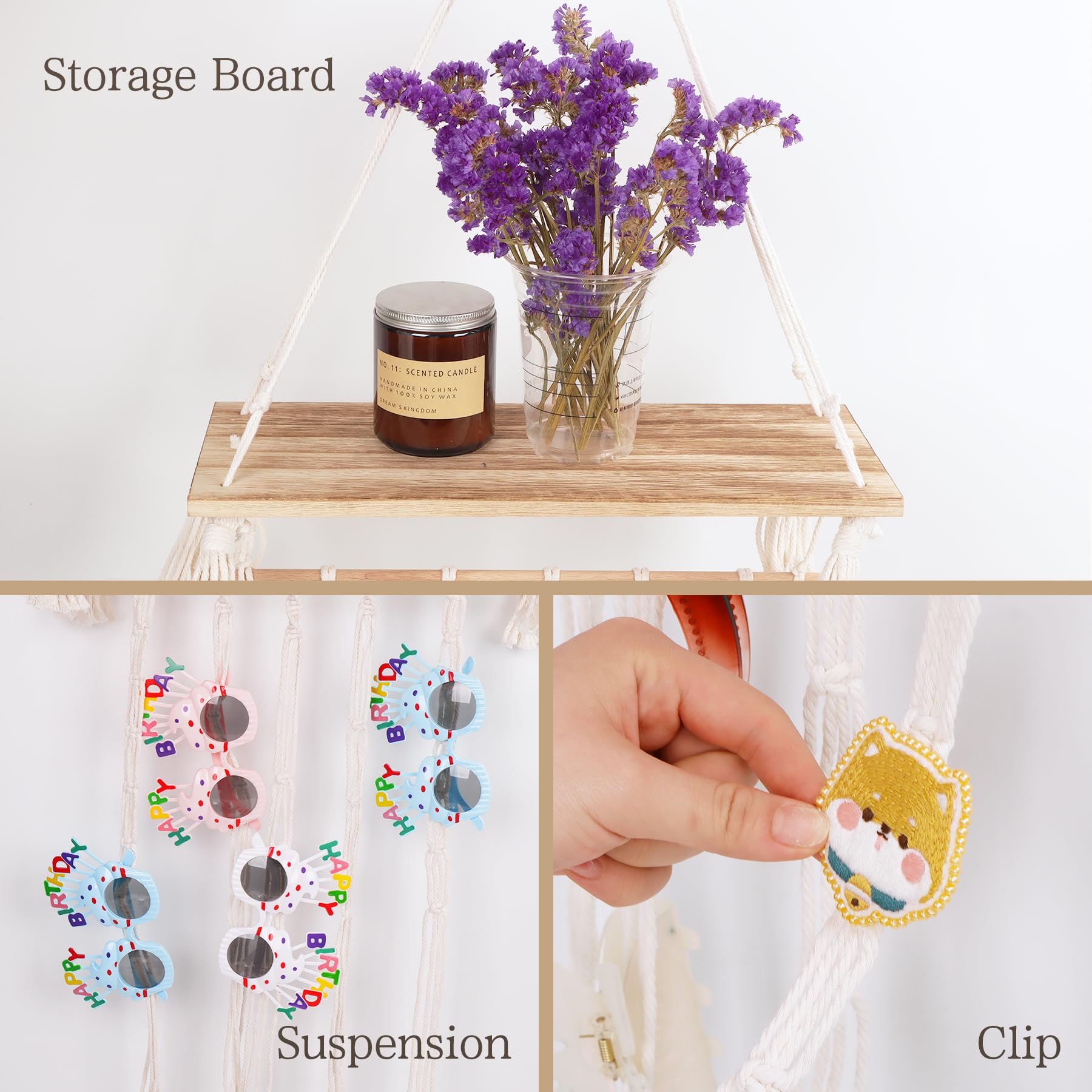 BAMFOX Hanging Wall Shelves,Swing Rope Floating Shelf,Bohemian Chic Macrame Window Storage Shelves for Living Room/Bedroom/Bathroom Decor