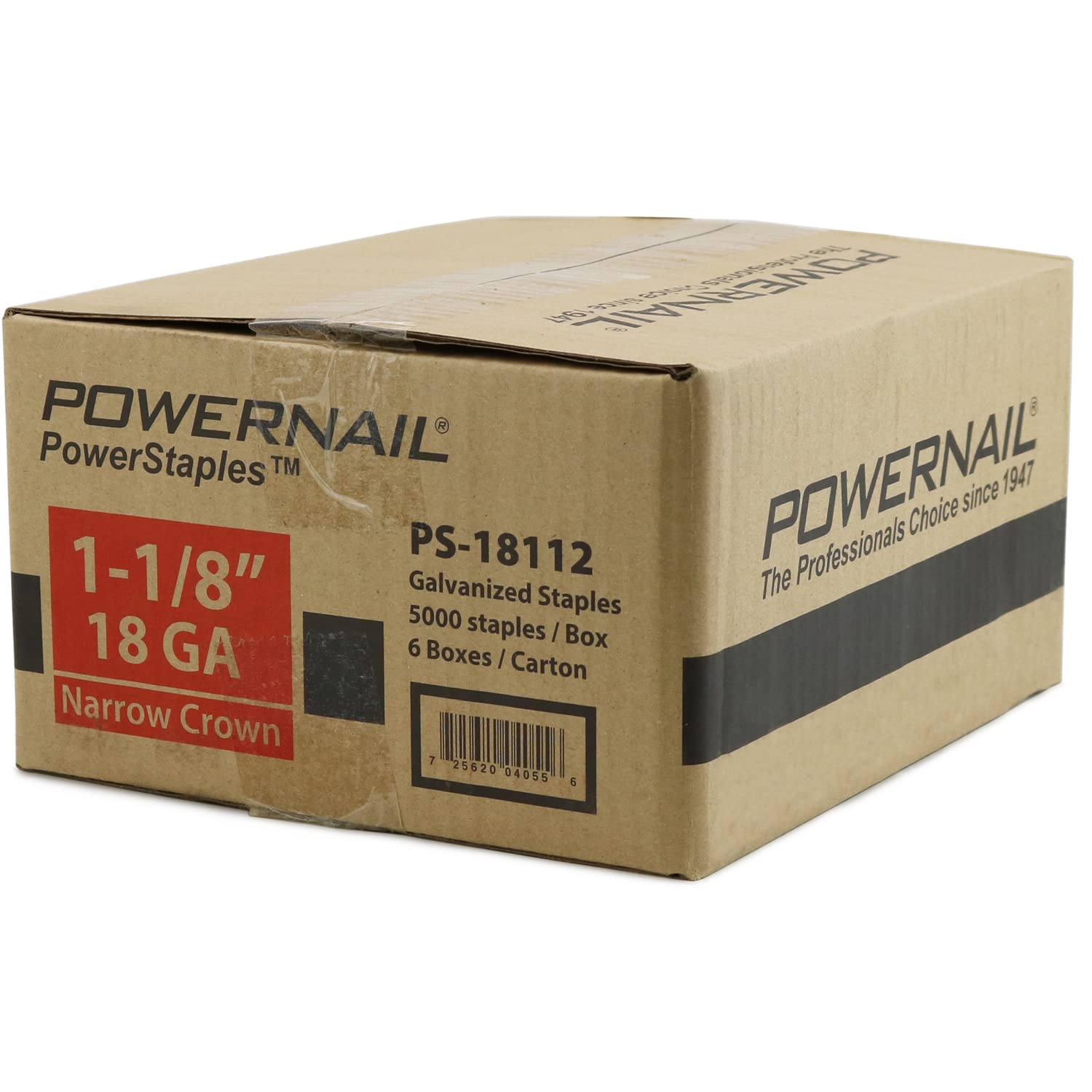 Powernail PS18112 18 Gauge 1/4 Inch Crown 1-1/8 Inch Length Chisel Point Narrow Crown Staples (Case, 30000ct)