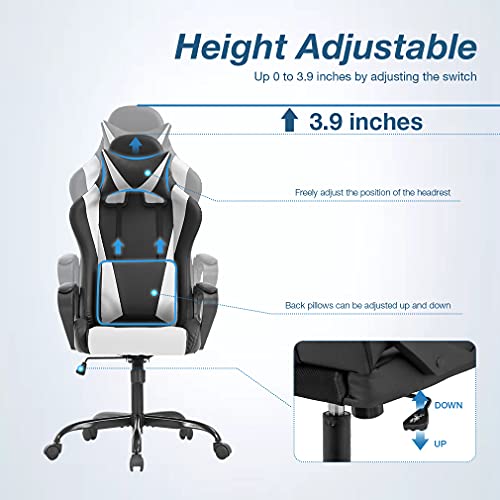 Ergonomic Office Chair PC Gaming Chair Cheap Desk Chair PU Leather Racing Chair Executive Computer Chair Swivel Rolling Lumbar Support for Women Men, White