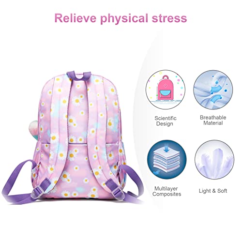 Caran·Y Girls Backpack for Kid in Waterproof Elementary Large space Love decoration Starry Pattern School Bookbag Boys Girls Fit Over 6 Years Old Girls Book Bag(Purple)