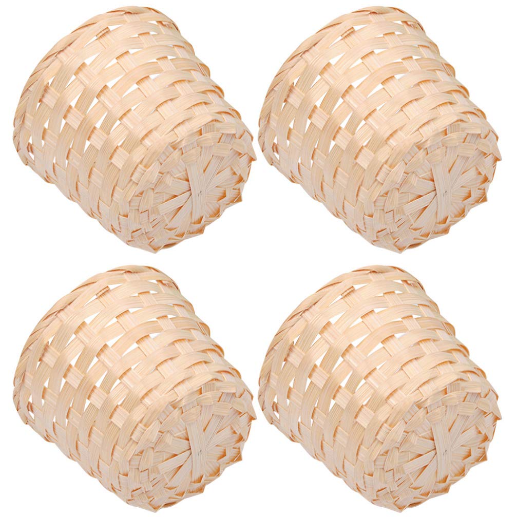 ARTIBETTER Rattan Storage Basket 4Pcs Round Bamboo Woven Storage Basket Natural Cotton Rope Sundries Organizer Decorative Flower Basket for Home ( Large ) Belly Basket